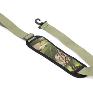 SUNYA Neoprene Compound Bow Sling, Silent Hunting or Fast Movement 2 Carrying Modes Switchable. Padded Shoulder Sling Removable & Adjustable. Camouflage Fabric. (Camo with Green Strap)