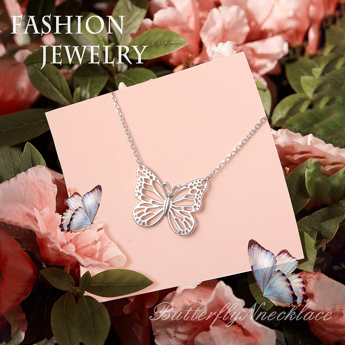 YinShan 925 Sterling Silver Simple Butterfly Necklace for Women Hollow Pendant Jewelry Good Luck Gift for Her