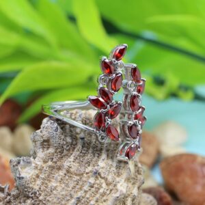 14k White Gold Plated 925 Sterling Silver Simulated Garnet & Diamond Accent Unique Adjustable Open Petal Wedding Engagement Anniversary Ring for Women Men