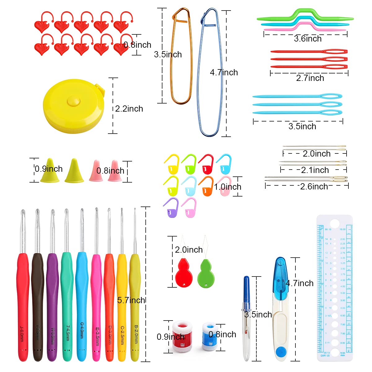 KOKNIT Crochet Hooks Set with Case,9 Ergonomic Crochet Hooks with Soft Grip,12 Aluminum,Full Crochet Kit for Beginners Adults with Crochet Tools and Accessories