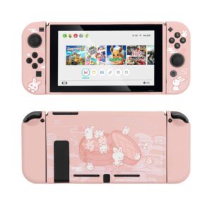 geekshare protective case for switch, soft tpu slim case cover compatible with nintendo switch console and joy-con (steamed bun rabbit)