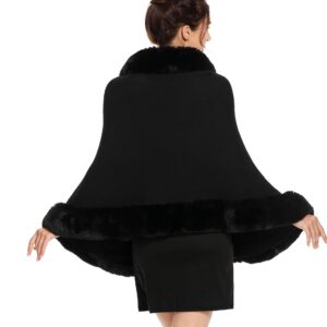 ZLYC Women Winter Faux Fur Shawl Stole Warm Wrap Cape (Black)