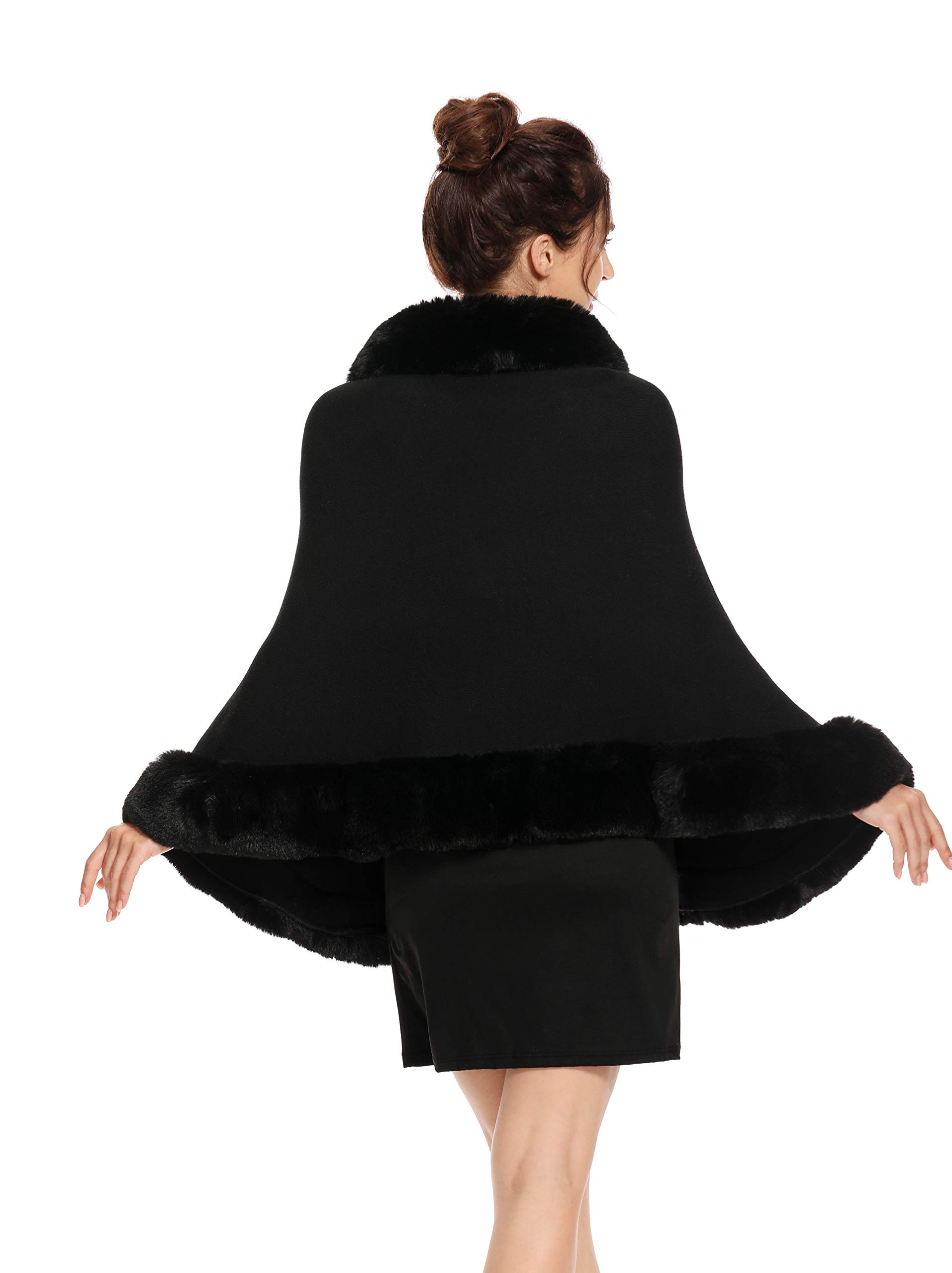 ZLYC Women Winter Faux Fur Shawl Stole Warm Wrap Cape (Black)