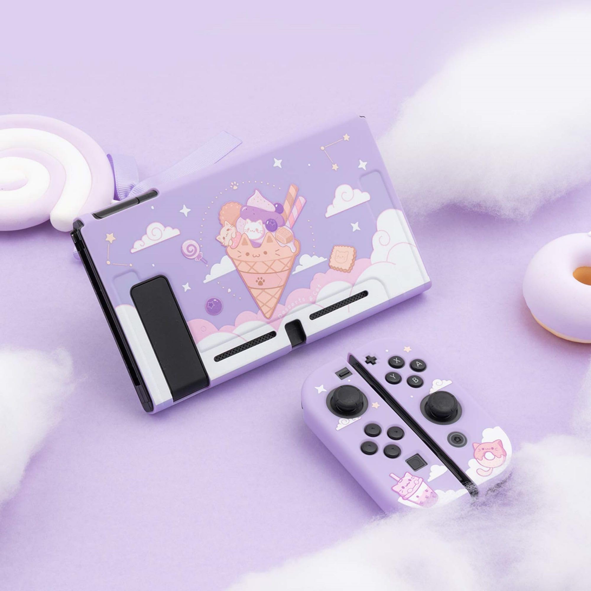 GeekShare Protective Case for Switch, Soft TPU Slim Case Cover Compatible with Nintendo Switch Console and Joy-Con (Ice Cream Cat)