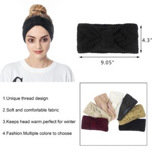 Muryobao 2 Pack Women Winter Warm Headband Fuzzy Fleece Lined Thick Cable Knit Ear Warmer Stretchy Crocheted HeadWrap Black & White