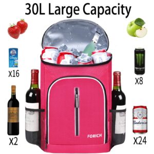 FORICH Soft Cooler Backpack, 30L Capacity, Rose Red, Polyester, Suitable for Outdoor Activities