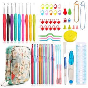 koknit crochet hooks set with case,9 ergonomic crochet hooks with soft grip,12 aluminum,full crochet kit for beginners adults with crochet tools and accessories