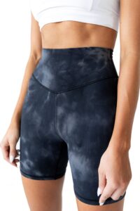 kamo fitness ellyn high waisted yoga shorts 6" inseam butt lifting tie dye soft workout pants tummy control (black tie dye, m)