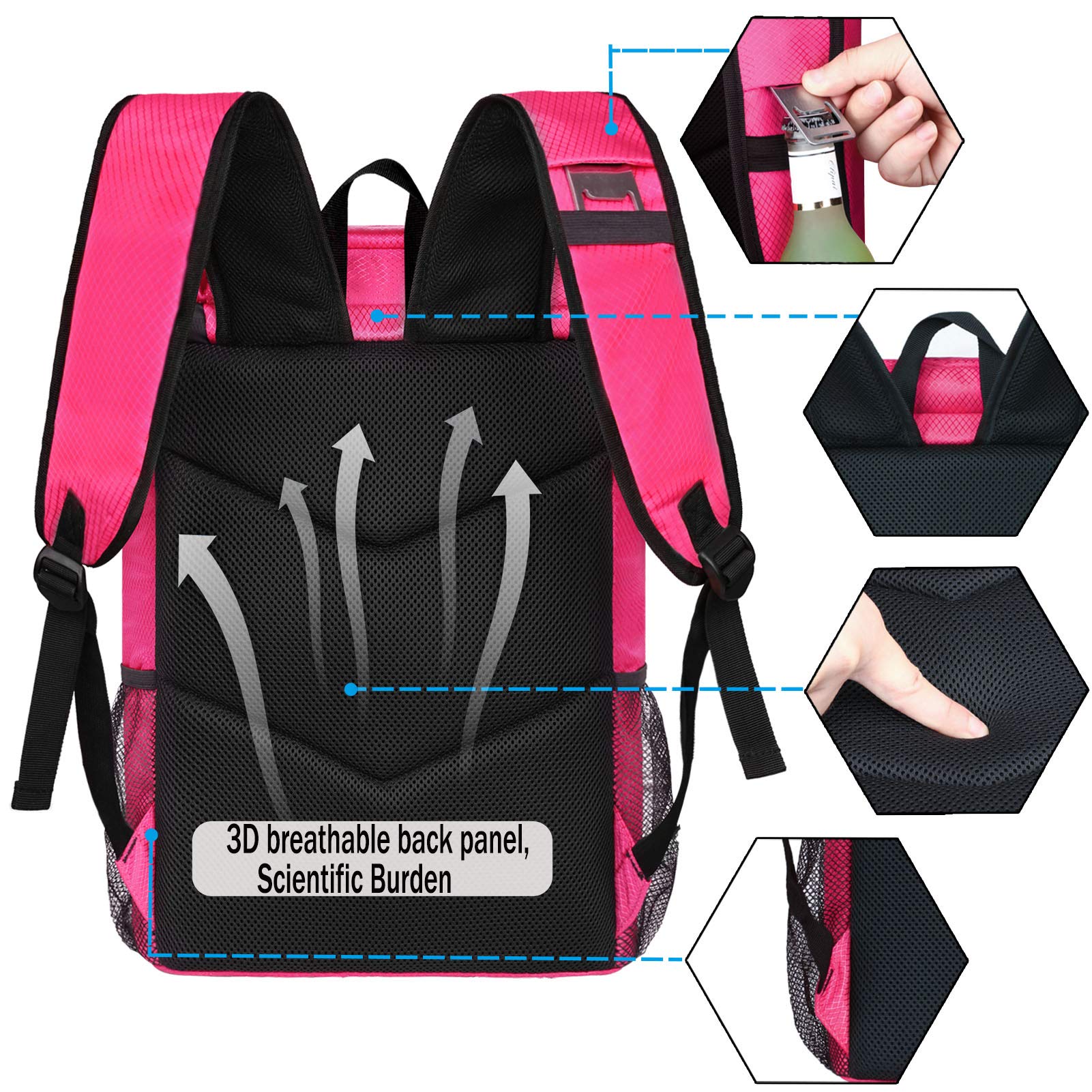 FORICH Soft Cooler Backpack, 30L Capacity, Rose Red, Polyester, Suitable for Outdoor Activities