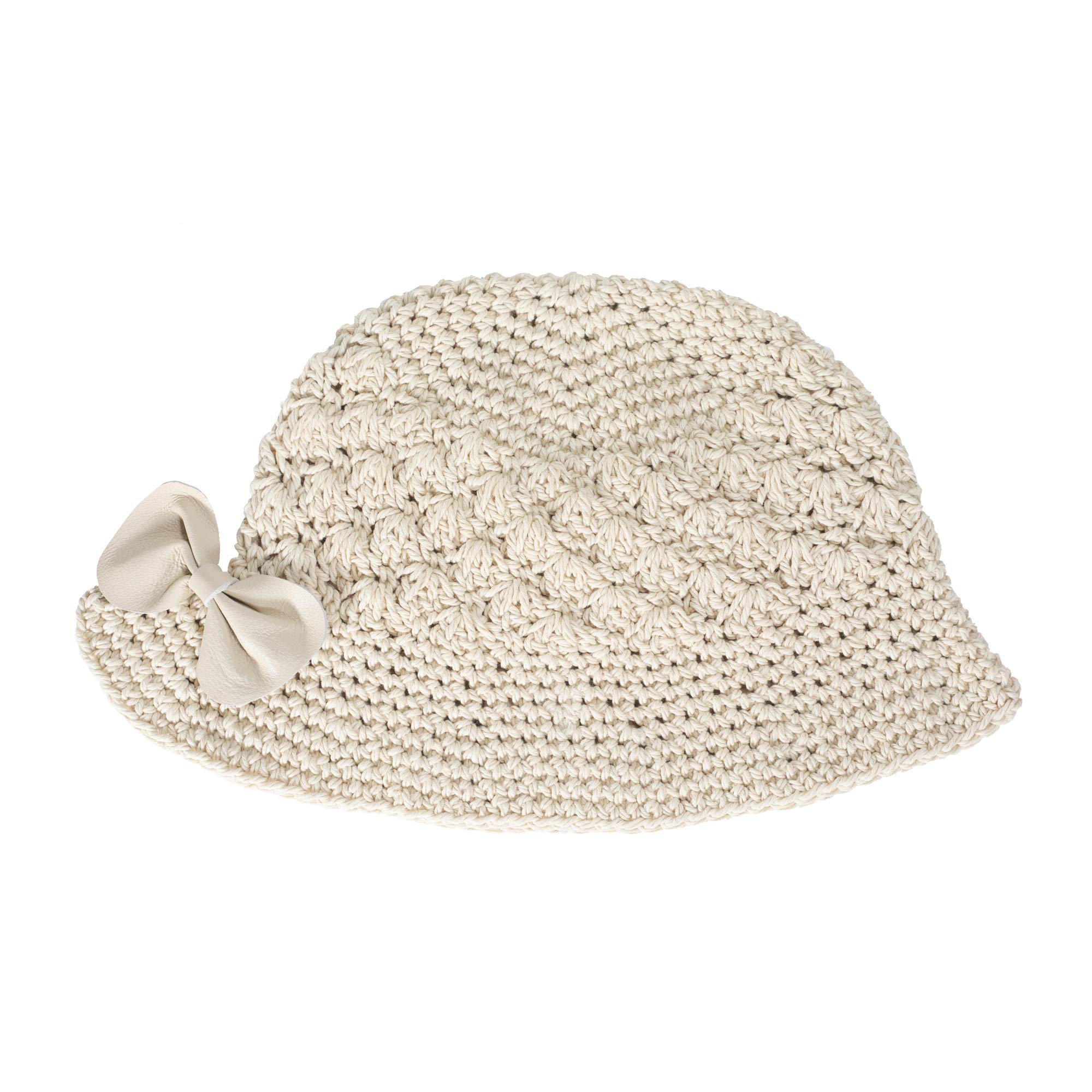 ZLYC Women Winter Crochet Bucket Hat Handmade Cotton Knit Cloche Bowler Hats (Bow Beige)