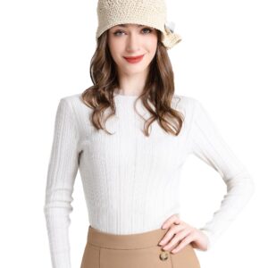 ZLYC Women Winter Crochet Bucket Hat Handmade Cotton Knit Cloche Bowler Hats (Bow Beige)