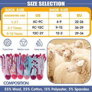 ANTSANG Kids Wool Hiking Socks Toddlers Boys Girls Warm Thick Thermal Crew Boot Heavy Cozy Snow Cabin Winter Gift Snowboarding Socks 6 Pairs (Unicorn Pink,1-3 Y)