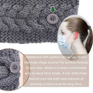 VEEJION 4 Pieces Women Knitted Headbands Winter Warm Twisted Headband with Buttons for Face Mask Cover Cold Weather Head Wrap Hair Bands for Ear Warmer