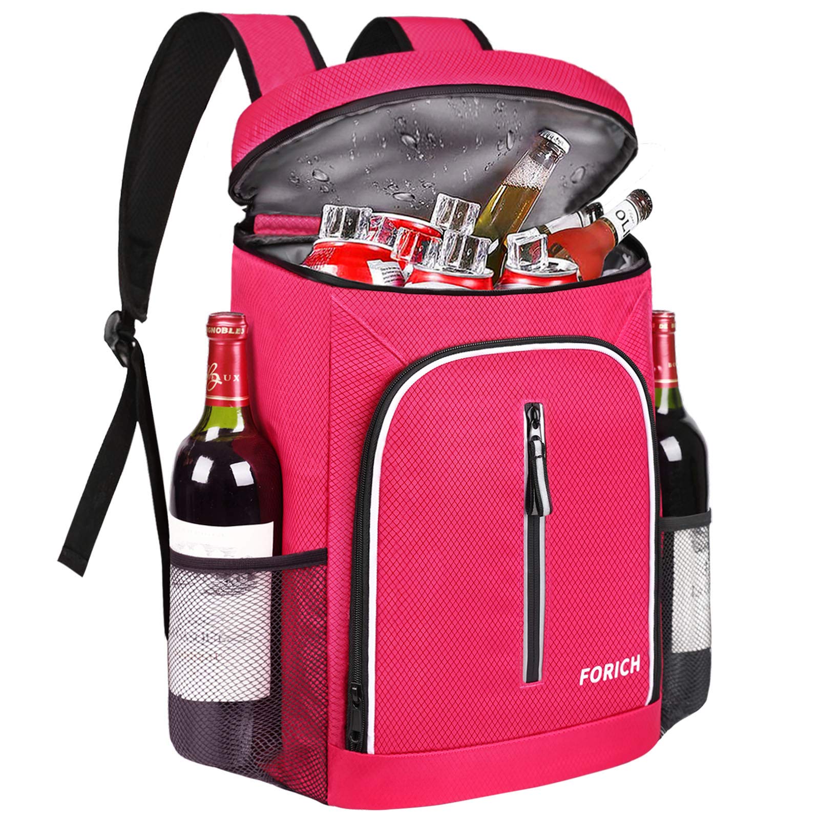 FORICH Soft Cooler Backpack, 30L Capacity, Rose Red, Polyester, Suitable for Outdoor Activities