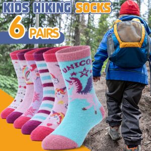 ANTSANG Kids Wool Hiking Socks Toddlers Boys Girls Warm Thick Thermal Crew Boot Heavy Cozy Snow Cabin Winter Gift Snowboarding Socks 6 Pairs (Unicorn Pink,1-3 Y)