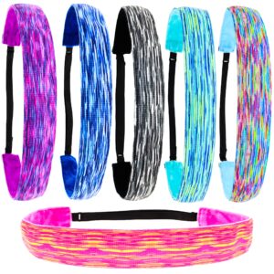 frog sac 6 tie dye headbands for girls, adjustable no slip hair bands for kids, stretch elastic sport headband hair accessories for teens, cute athletic head band pack for women