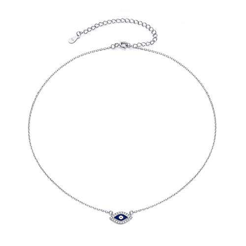 Gapudt S925 Sterling Silver Evil Eye Choker Short Dainty Necklace for Women Jewelry