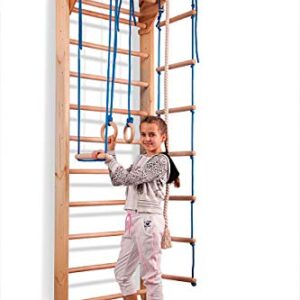 Wooden Swedish Ladder - Stall Bars Set for Physical Therapy & Gymnastics with Swing Set and Adjustable Pull-up bar - Sport Complex (KM-2)