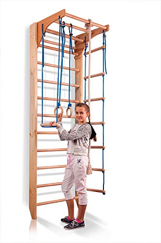 Wooden Swedish Ladder - Stall Bars Set for Physical Therapy & Gymnastics with Swing Set and Adjustable Pull-up bar - Sport Complex (KM-2)