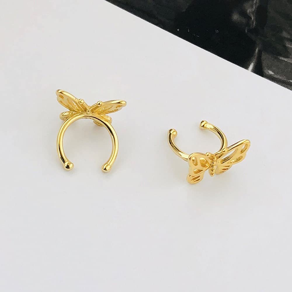 Ear Cuff Wrap Clip On Butterfly Earrings for Women No Piercing Sensitive Ear Fashion Cute Animal Filigree Small Hoop Huggies Sterling Silver Cartilage Hypoallergenic Gifts 14K Gold Plated