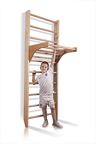 Wooden Swedish Ladder - Stall Bars Set for Physical Therapy & Gymnastics with Swing Set and Adjustable Pull-up bar - Sport Complex (KM-2)