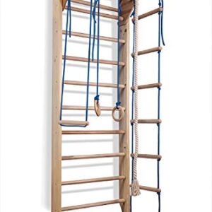 Wooden Swedish Ladder - Stall Bars Set for Physical Therapy & Gymnastics with Swing Set and Adjustable Pull-up bar - Sport Complex (KM-2)