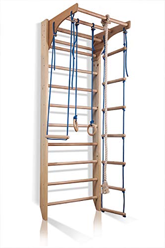 Wooden Swedish Ladder - Stall Bars Set for Physical Therapy & Gymnastics with Swing Set and Adjustable Pull-up bar - Sport Complex (KM-2)