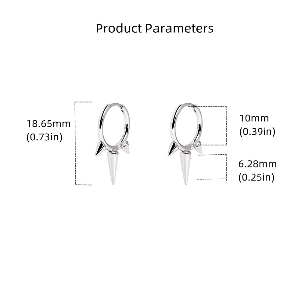 Fashion Spike Sterling Silver Hoop Earrings for Women Girls Men Hypoallergenic Minimalist Huggie Small Sleeper Hoops Cartilage Cuff Helix Stud Wrap Personalized Punk Jewelry (Silver)