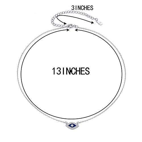 Gapudt S925 Sterling Silver Evil Eye Choker Short Dainty Necklace for Women Jewelry