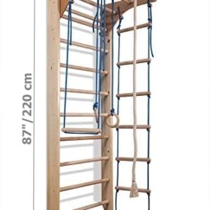 Wooden Swedish Ladder - Stall Bars Set for Physical Therapy & Gymnastics with Swing Set and Adjustable Pull-up bar - Sport Complex (KM-2)