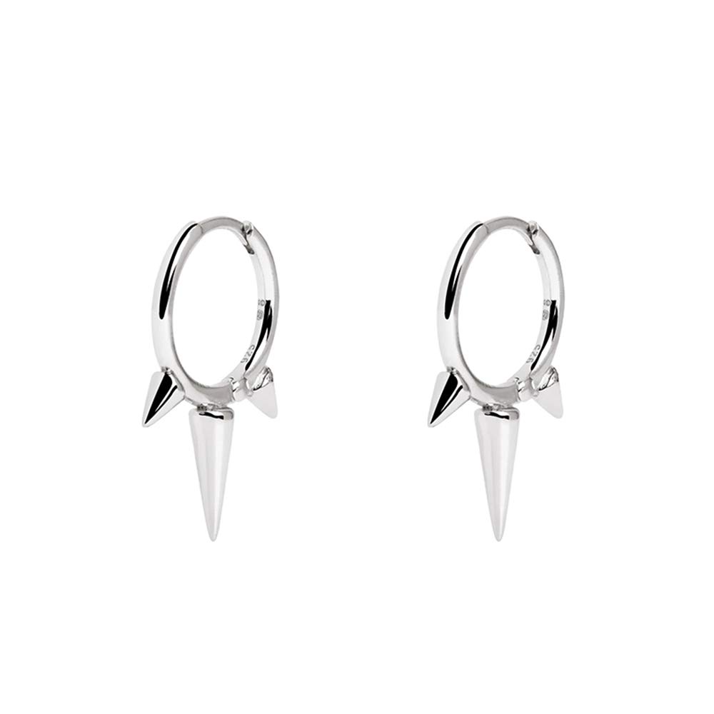 Fashion Spike Sterling Silver Hoop Earrings for Women Girls Men Hypoallergenic Minimalist Huggie Small Sleeper Hoops Cartilage Cuff Helix Stud Wrap Personalized Punk Jewelry (Silver)