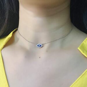 Gapudt S925 Sterling Silver Evil Eye Choker Short Dainty Necklace for Women Jewelry