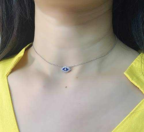 Gapudt S925 Sterling Silver Evil Eye Choker Short Dainty Necklace for Women Jewelry