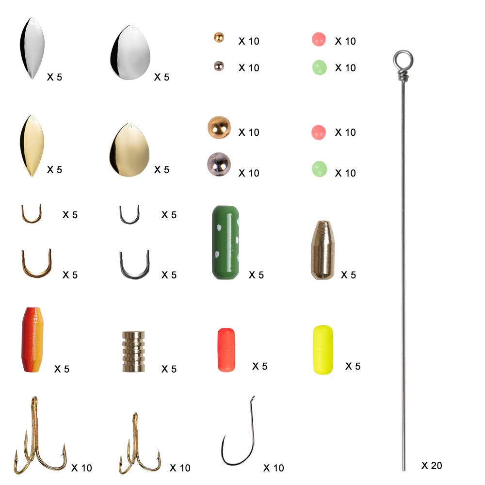 Dr.Fish 200PCs Lure Making Kit for Spinner Baits, Walleye Rig Pompano Rig Bottom Rig Surf Fishing Rig Fishing Terminal Tackles Rig Floats Weights Accessories Spinner Blades Treble Octopus Hooks