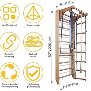 Wooden Swedish Ladder - Stall Bars Set for Physical Therapy & Gymnastics with Swing Set and Adjustable Pull-up bar - Sport Complex (KM-2)