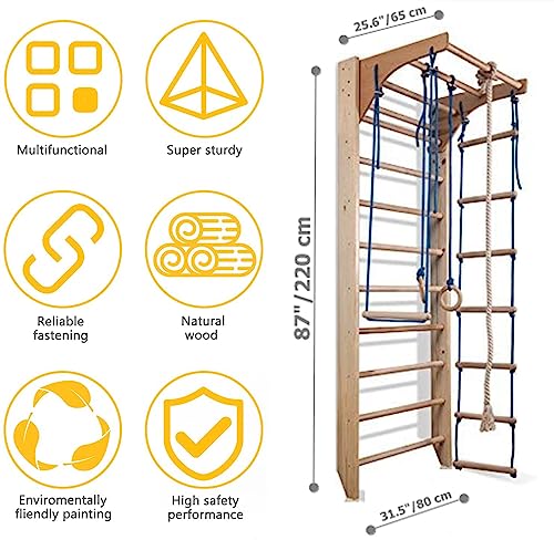 Wooden Swedish Ladder - Stall Bars Set for Physical Therapy & Gymnastics with Swing Set and Adjustable Pull-up bar - Sport Complex (KM-2)