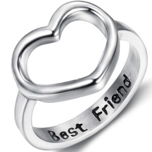 jude jewelers stainless steel open heart karma best friend statement promise anniversary ring (silver, 10)