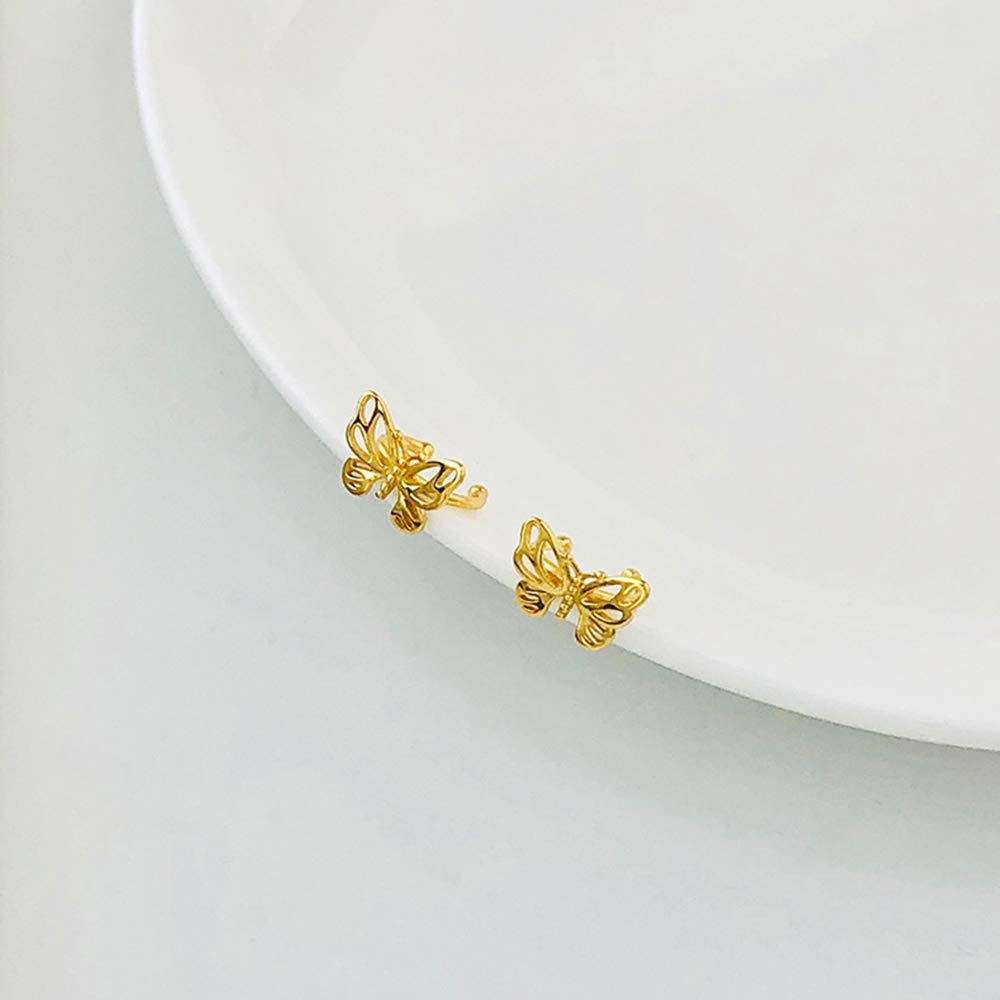 Ear Cuff Wrap Clip On Butterfly Earrings for Women No Piercing Sensitive Ear Fashion Cute Animal Filigree Small Hoop Huggies Sterling Silver Cartilage Hypoallergenic Gifts 14K Gold Plated