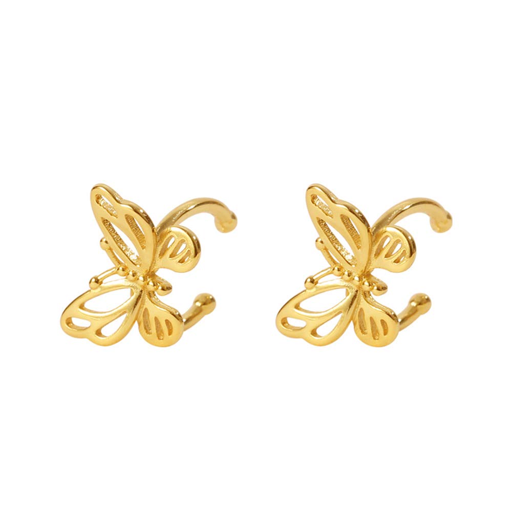 Ear Cuff Wrap Clip On Butterfly Earrings for Women No Piercing Sensitive Ear Fashion Cute Animal Filigree Small Hoop Huggies Sterling Silver Cartilage Hypoallergenic Gifts 14K Gold Plated