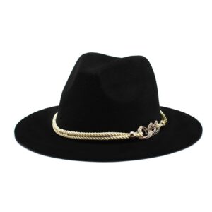 gossifan lady fashion wide brim felt fedora panama hat with ring belt black