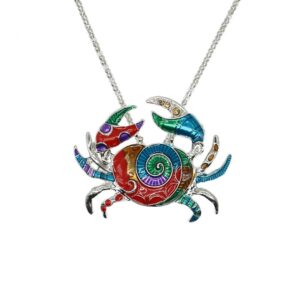 hsqyj charm colorful enamel sea animal necklace silver tone cute enamel choker sea crab fashionable necklaces for women unique jewelry gift and souvenir