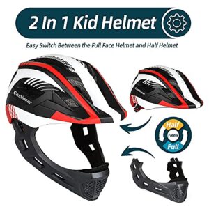 EASTINEAR Kids Bike Helmet Full Face Adjustable Children Bicycle Helmets with LED Light Cycling Helmet for Boys and Girls Ages 3-8 (Black)