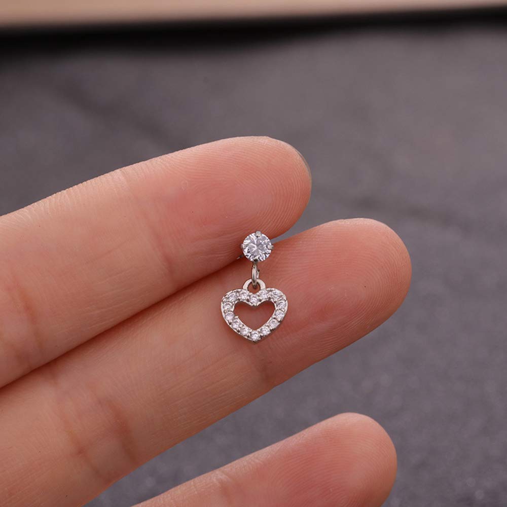 Tiny Dangle Heart Cross Flower 20g Ear Cartilage Helix Surgical Stainless Steel Cubic Zirconia Studs Earrings Screw Backs Ear Tragus Auricle Nose Lip Piercing Jewelry Gifts Bff Birthday (silver)