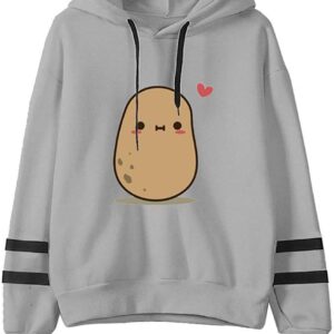 Fronage Teen Girls Potato Hooded Sweatshirt Graphic Womens Long Sleeve Cute Hoodies Pullover Tops (X-Large, Gray)