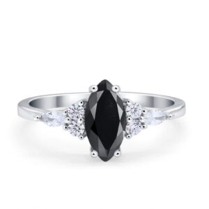 simulated black cubic zirconia size-9 art deco vintage style marquise wedding engagement bridal ring round simulated cubic zirconia 925 sterling silver