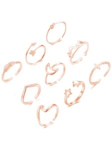 dcfywl731 stackable rings for women trendy stuff knuckle ring cute adjustable arrow knot wave star moon rings set jewelry gifts stocking stuffers for christmas gifts 2024