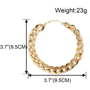 Aimimier Punk Chunky Cuban Chain Hoop Earrings Geometric Large Round Loop Earrings Wedding Prom Party Festival Jewelry for Women(Gold)