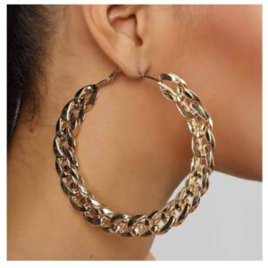 Aimimier Punk Chunky Cuban Chain Hoop Earrings Geometric Large Round Loop Earrings Wedding Prom Party Festival Jewelry for Women(Gold)