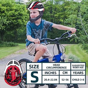 EASTINEAR Kids Bike Helmet Full Face Adjustable Children Bicycle Helmets with LED Light Cycling Helmet for Boys and Girls Ages 3-8 (Black)