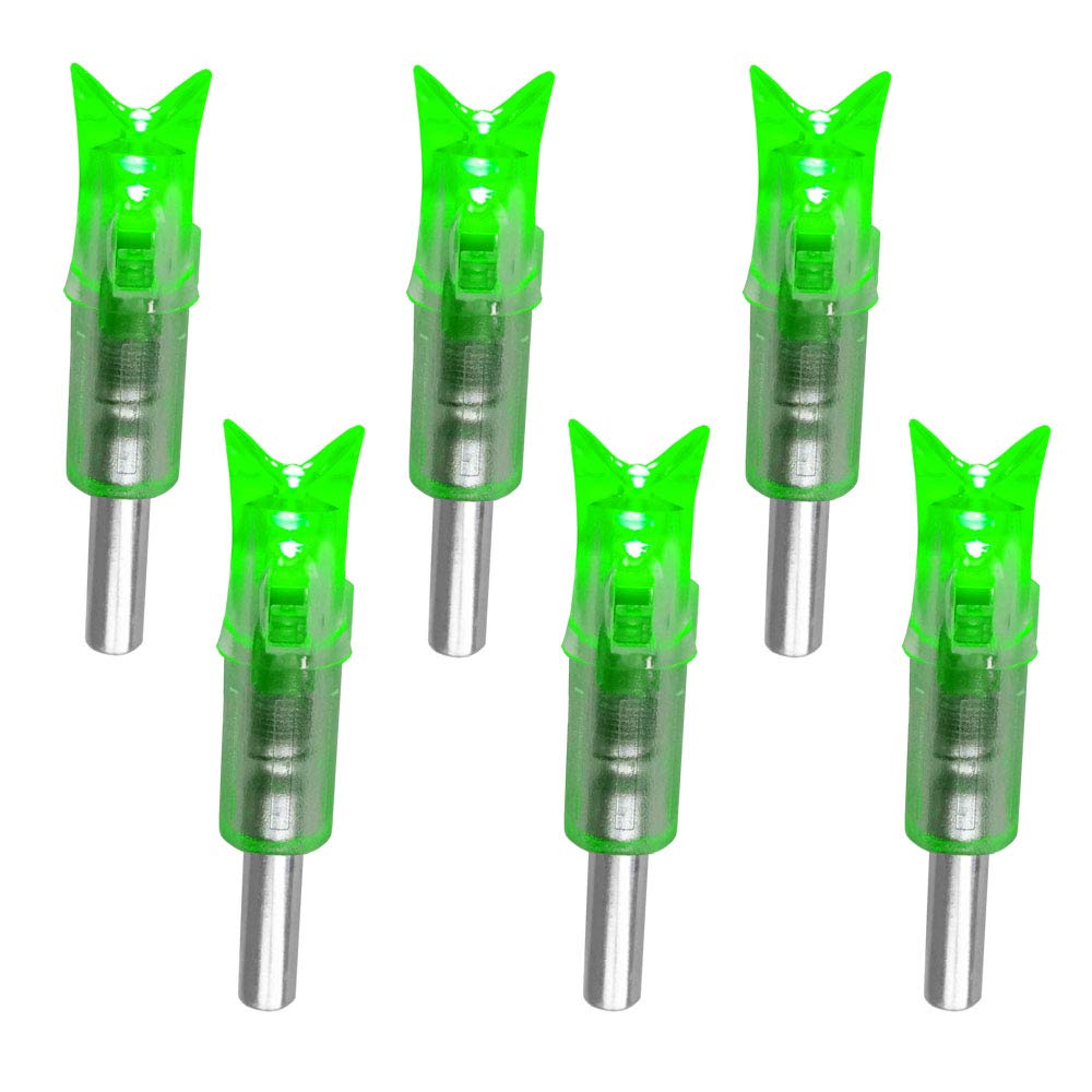 6PCS-New Lighted Nocks for Arrows with .300/7.62mm Inside Diameter Led Nocks Arrow nocks with Switch Button for Archery Hunting 6 Pack (Green Pack of 6)